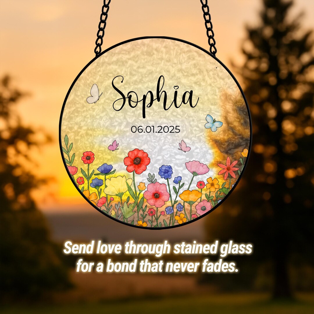 Newborn Gift Stained Glass – Birth Flower Suncatcher | Handmade Baby ...