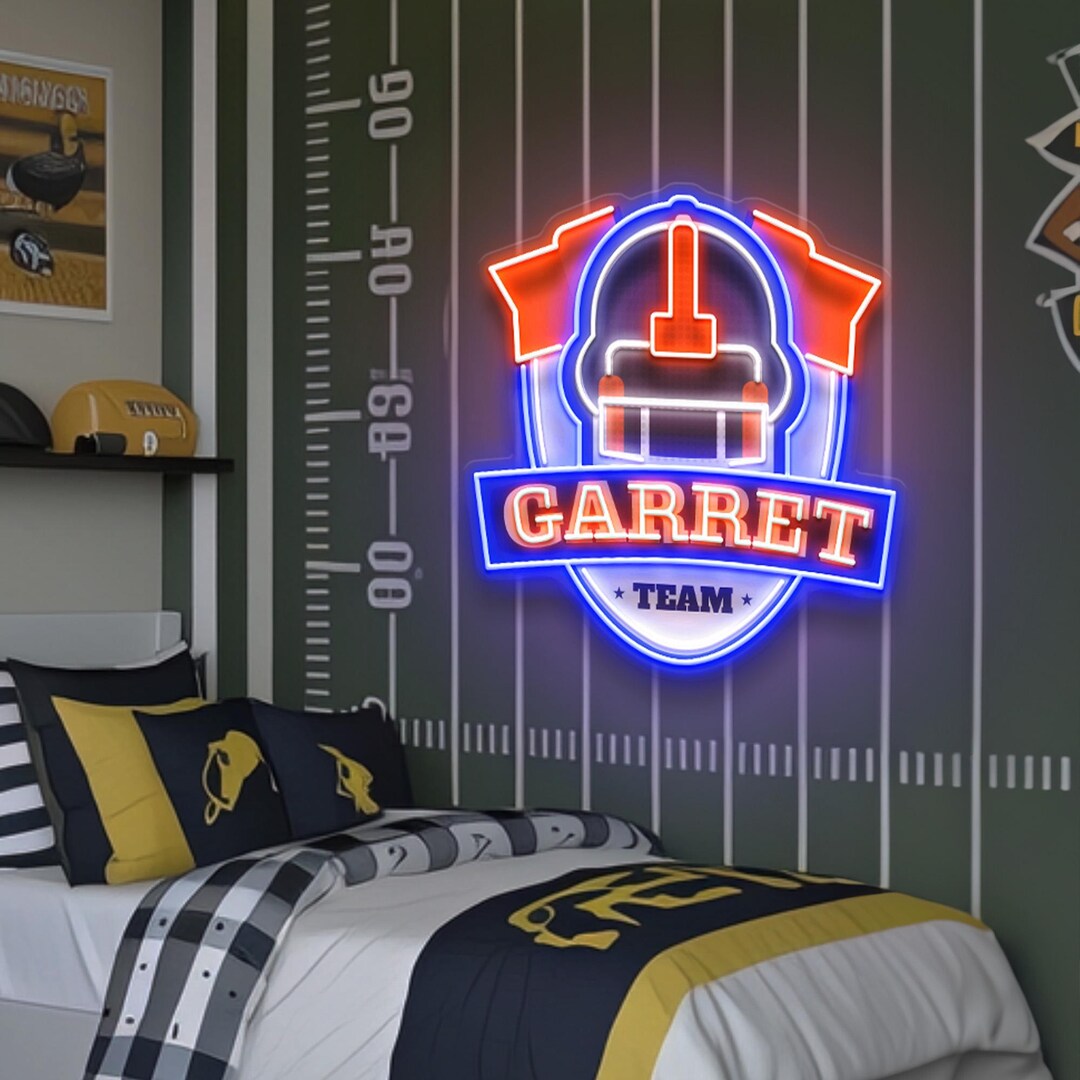 Neon Football Sign, Custom Name Neon Sign for Kids Football Logo Team ...