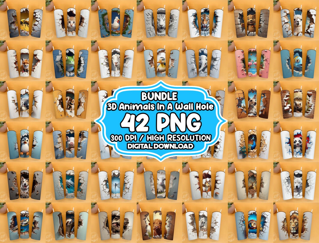3D Animals in A Wall Hole 20oz Skinny Straight & Tapered Designs, 3D ...