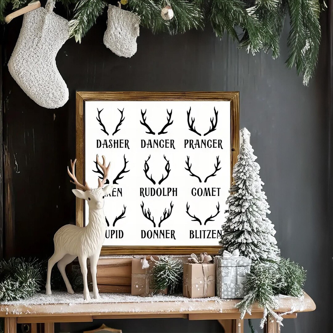 Reindeer Names Sign, Christmas Wall Decor Framed, Christmas Decor ...
