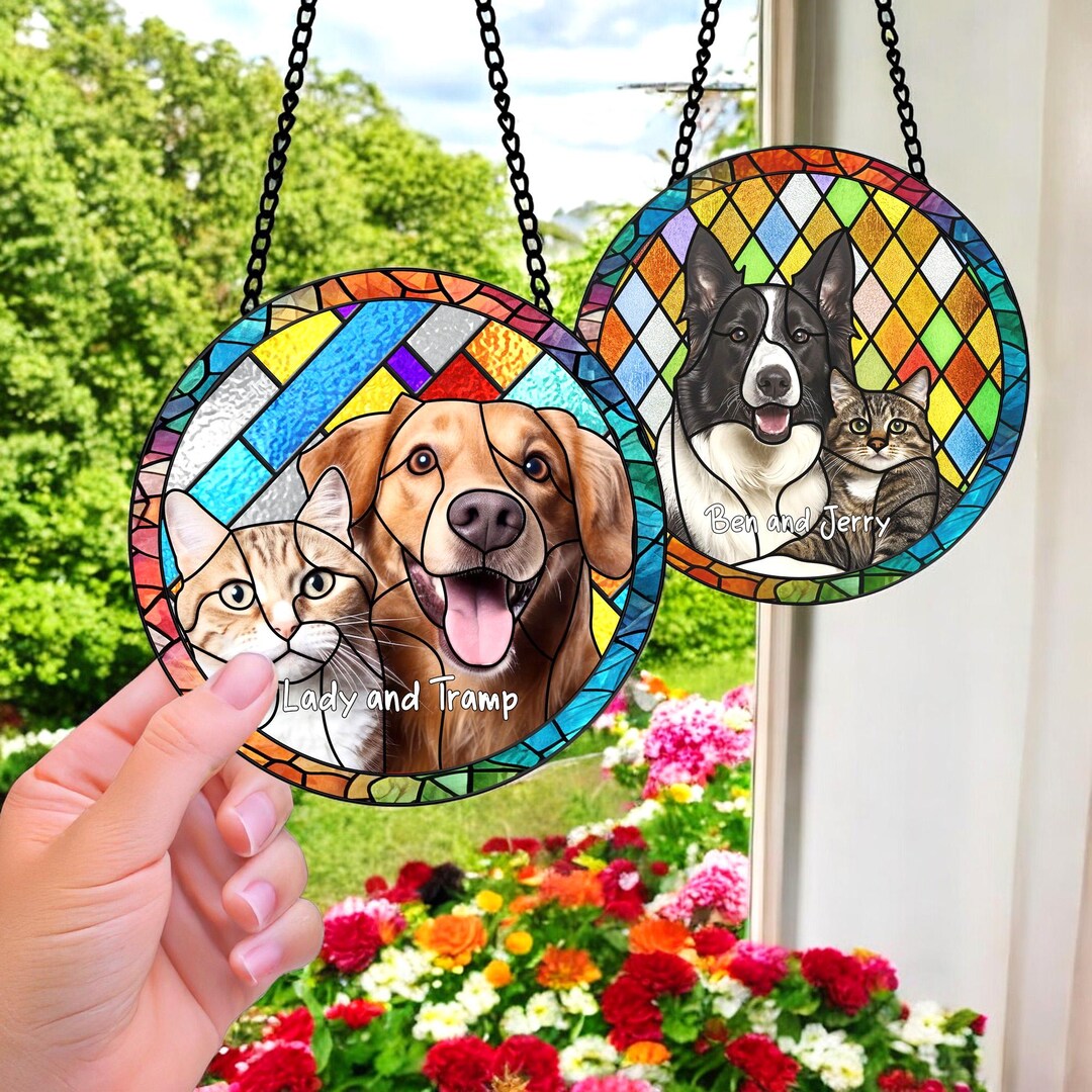 Personalized Pet Portrait Memorial, Stained Glass Dog Memorial, Custom ...