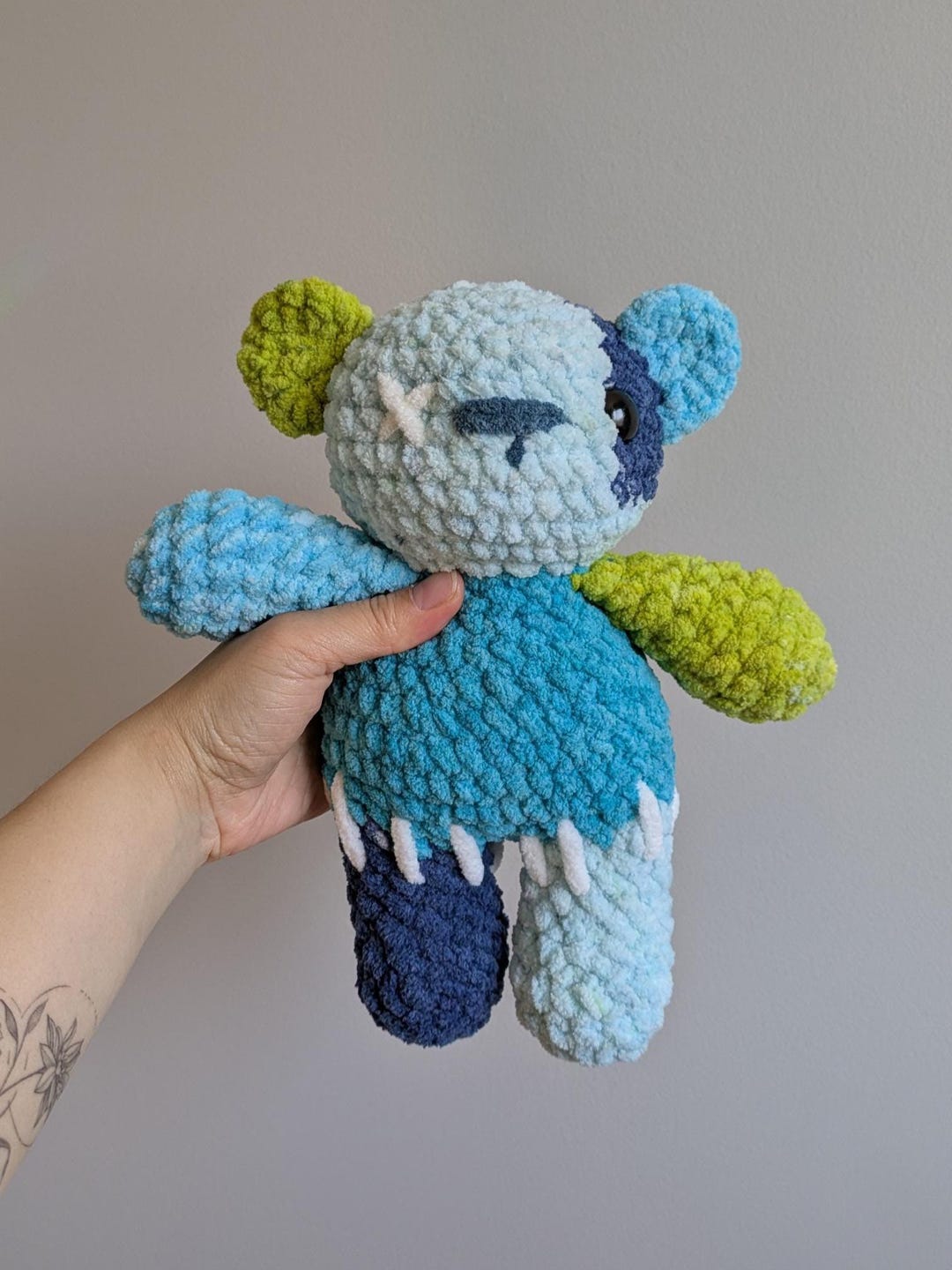 Blue & Green Patched up Teddy Bear - Crochet Plush - Etsy