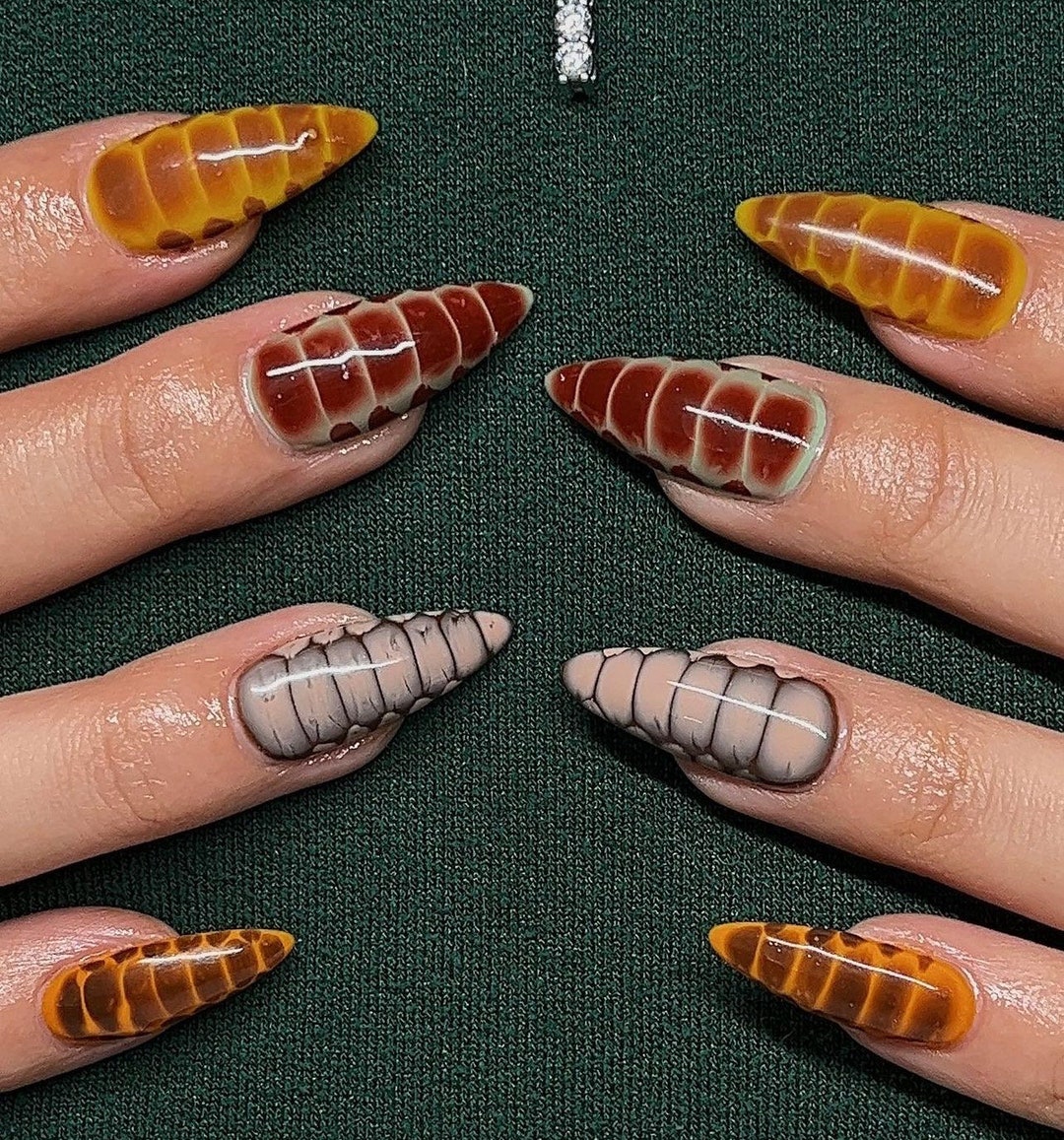 Brown/neutral Color Croc Print Press on Nails Brown Nails Neutral Color ...