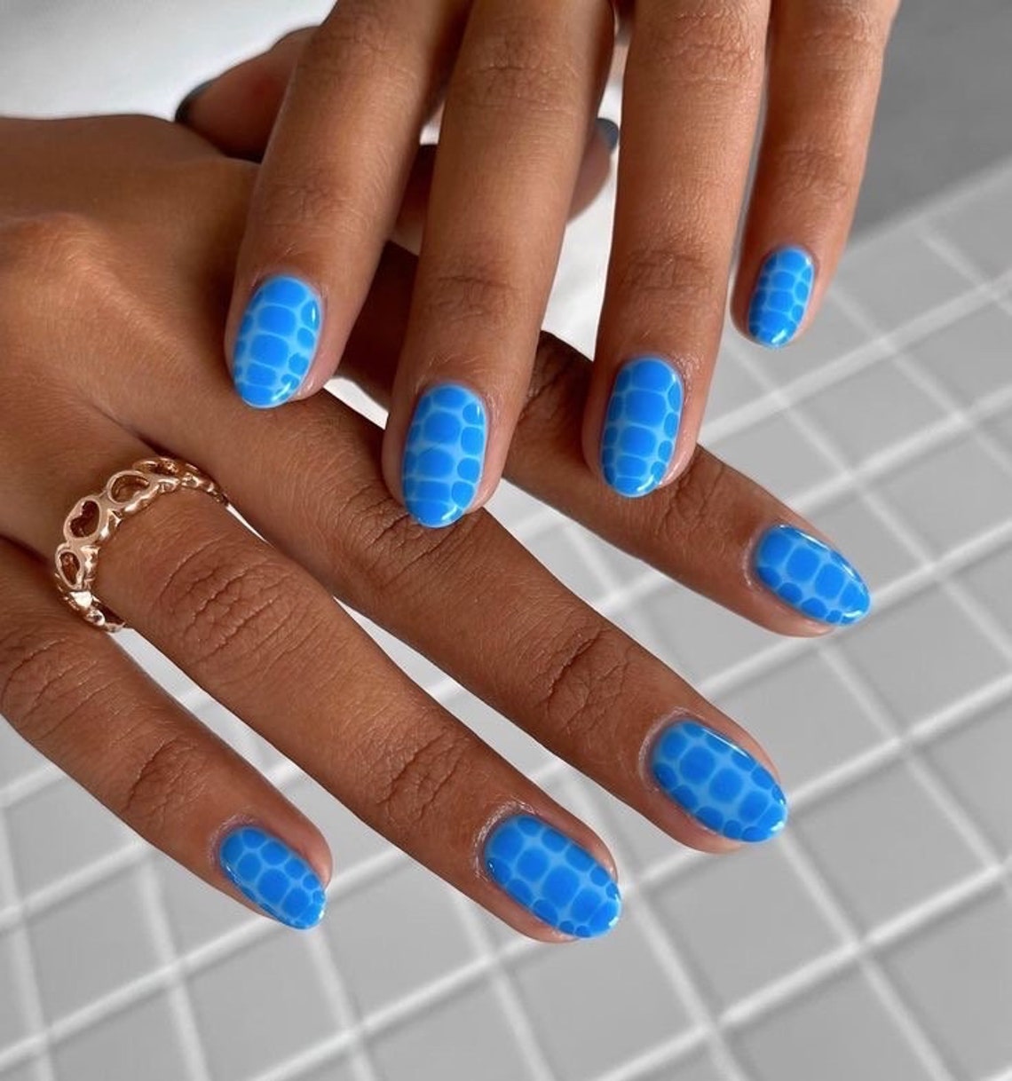 Blue Croc Print Press on Nails - Etsy