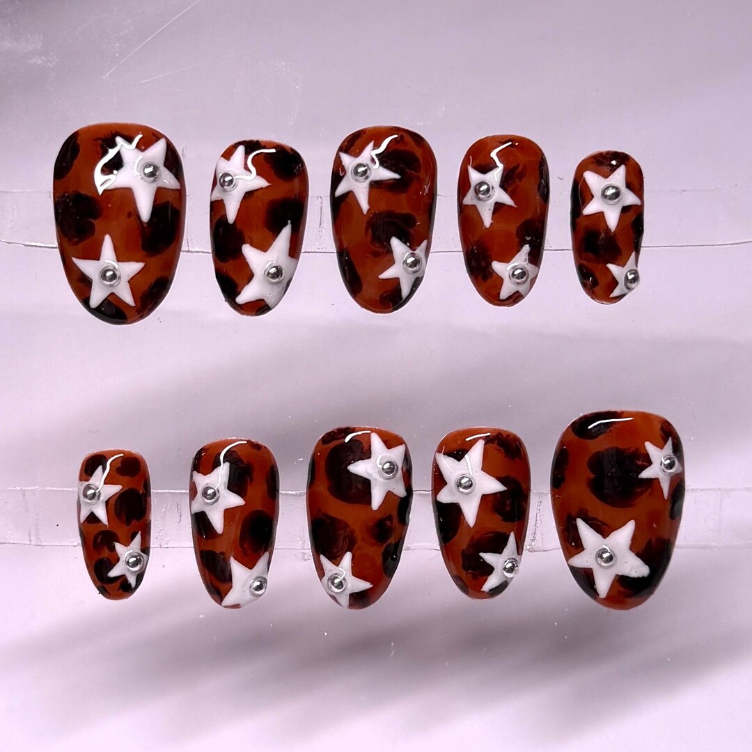 Fall Press on Nails: Tortoise Shell & Star Design - Etsy
