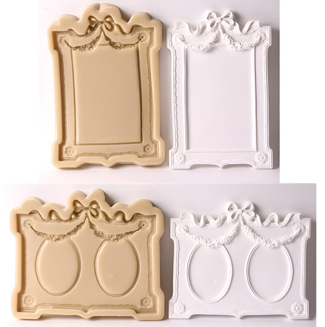 2 Type Vintage Rectangle Picture Frame Mold, Antique Ribbon Garland ...