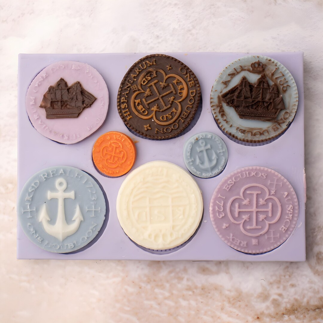 8 Cavity Marine Coin Shape Vintage Stamping Mold, Antique Candle Decor ...