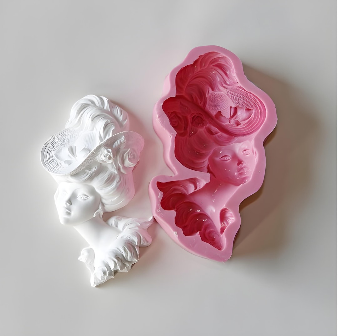 150mm Elegant Woman Silicone Mold, Lady Wearing a Hat, Noble Woman Mold ...