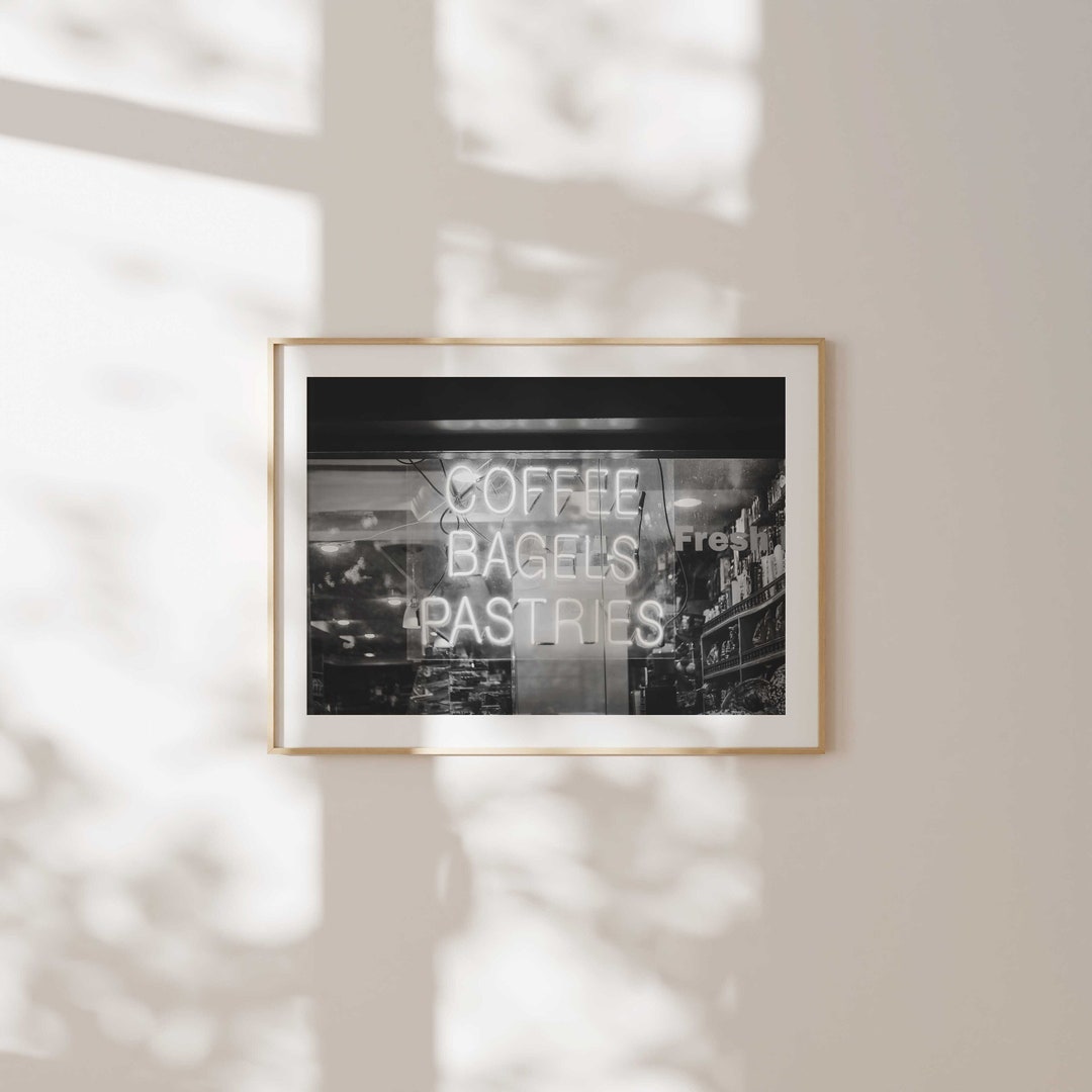 Coffee Bagels Pastries Neon Sign Black & White Digital Download | New ...