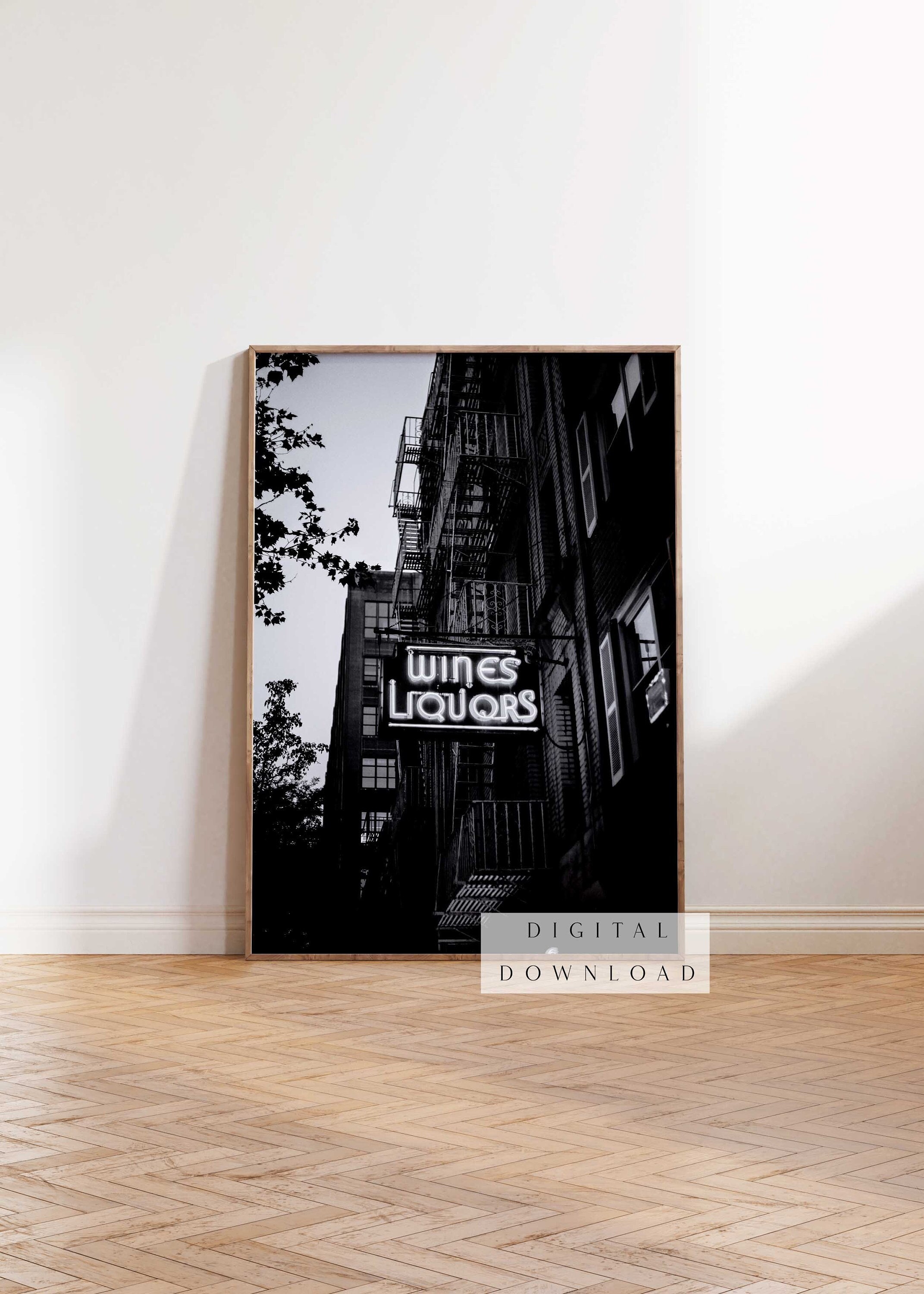 NYC Liquor Store Neon Sign Black & White Digital Download | West ...