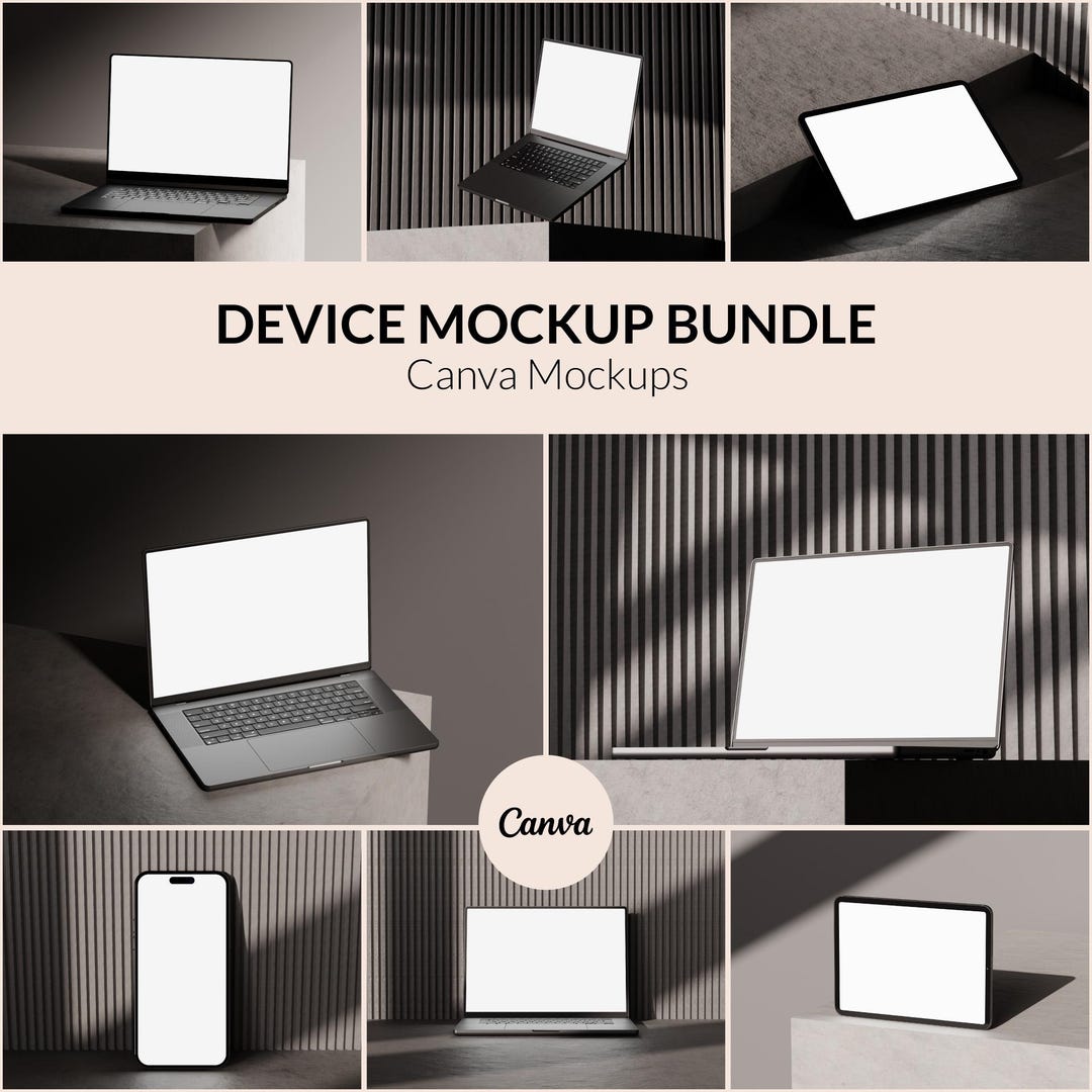 Canva Device Mockup Bundle: Minimalist Macbook, Iphone, iPad (digital ...