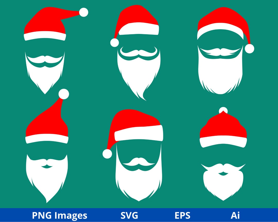 Santa Hat and Beard SVG, Santa Claus Face Svg, Christmas Santa Head Svg ...