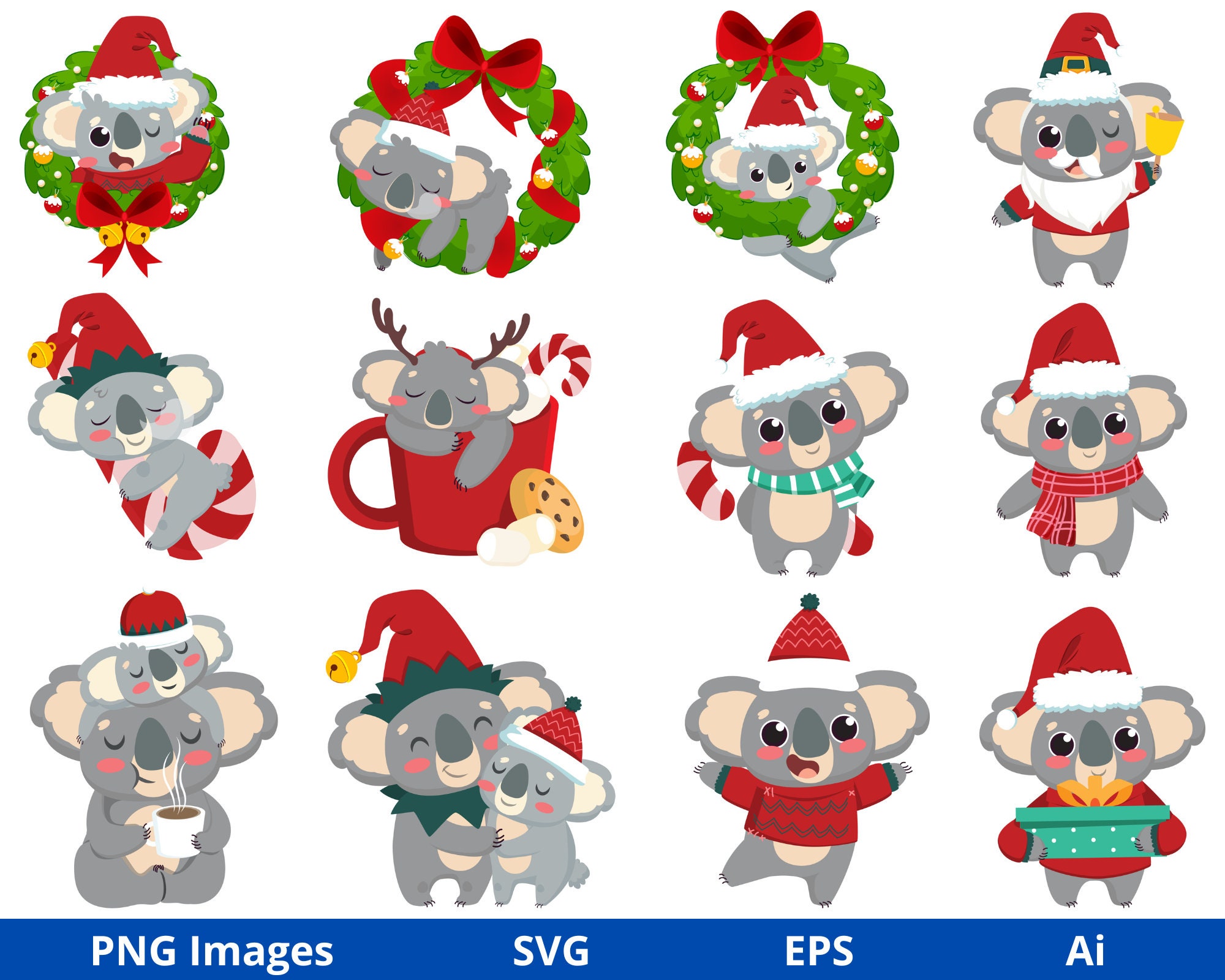 Christmas Koala Clipart, Cute Koala Clipart, Koala SVG, Christmas ...