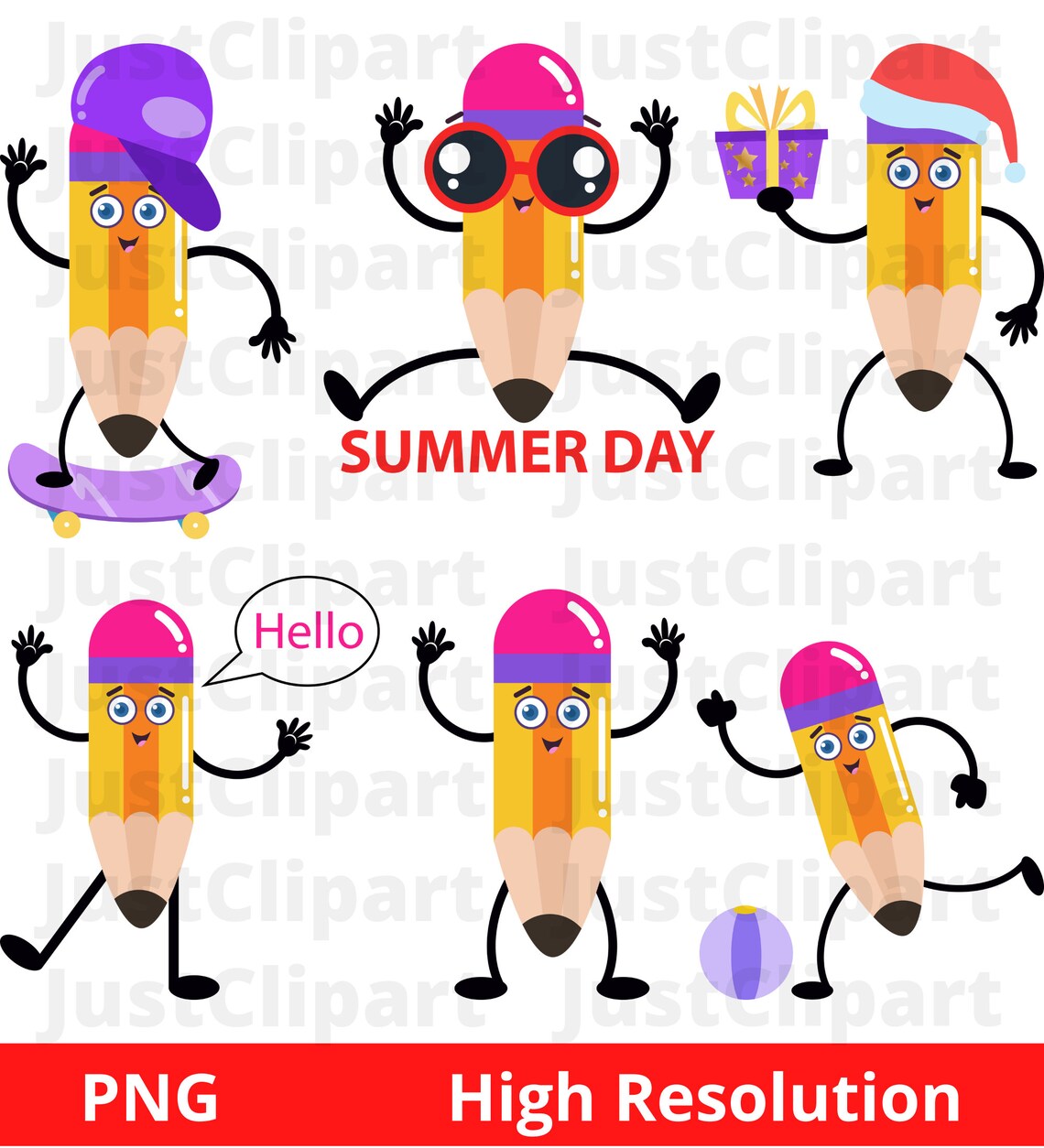 Cute Pencil Clipart, Kawaii Pencil Clipart, Pencils Clipart, Stationery ...