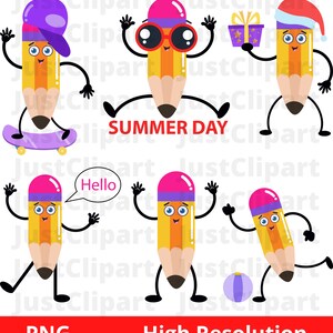 Cute Pencil Clipart, Kawaii Pencil Clipart, Pencils Clipart, Stationery ...