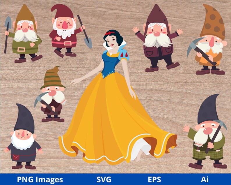 Snow White Svg, 7 Dwarfs Svg, Snow White and the Seven Dwarfs Clipart ...
