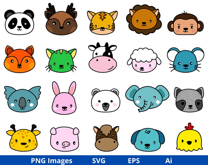 Animal Face Clipart, Animal Face Svg, Animal Clipart, Nursery Animal ...