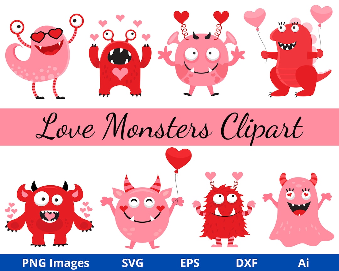 Valentine Monsters Clipart, Love Monsters Clipart, Monster Svg ...