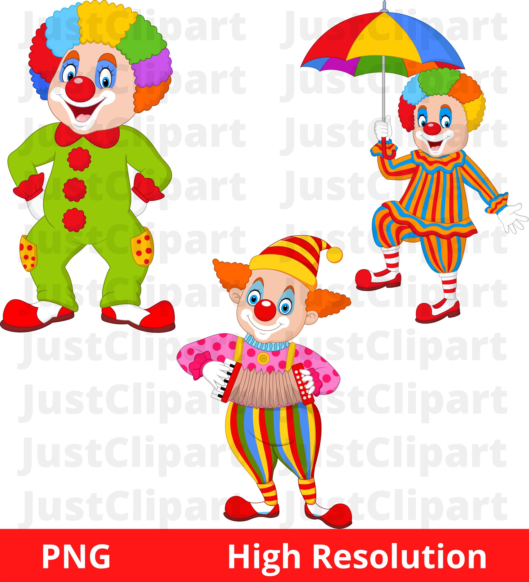 Clowns Clipart, Circus Clipart, Circus Clown, Happy Clown Set, Funny ...