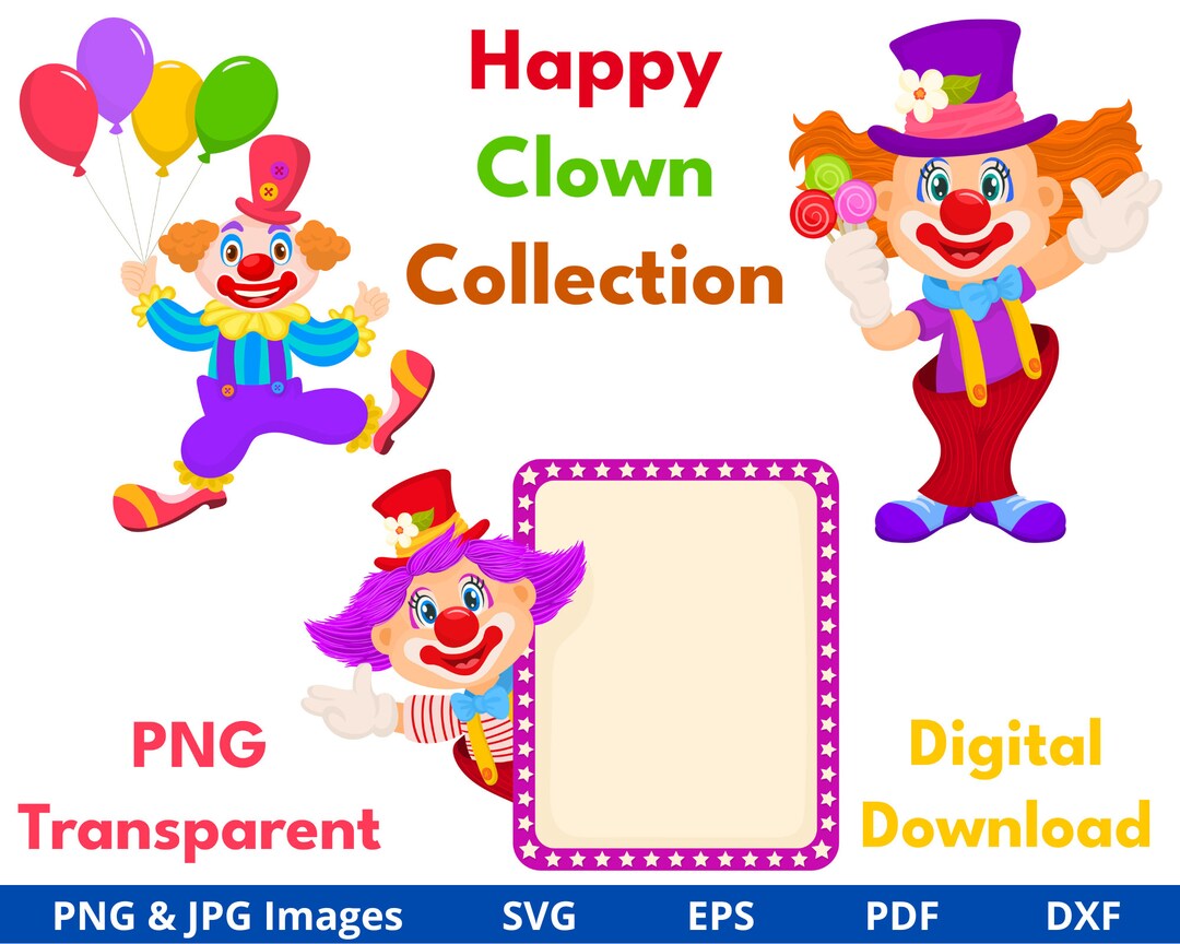 Clown Clipart, Circus Clipart, Circus Clown, Happy Clown Set, Funny ...