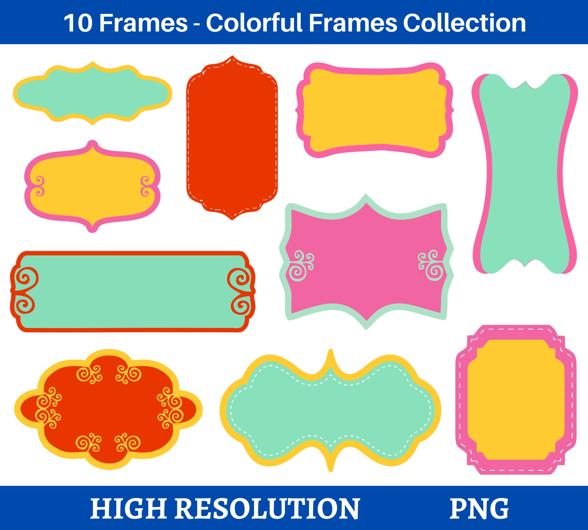 Frames Clipart Colorful Frames Clipart Digital Frames - Etsy