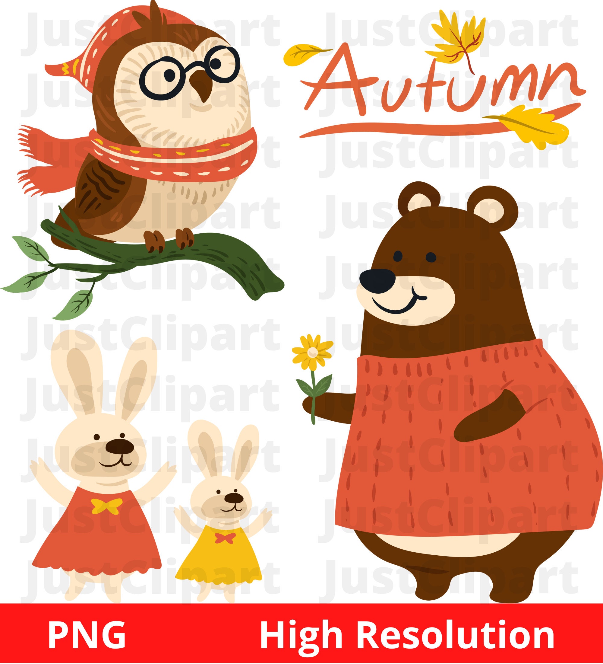 Autumn Animals Clipart, Fall Clipart, Autumn Clipart, Leaves Clipart ...