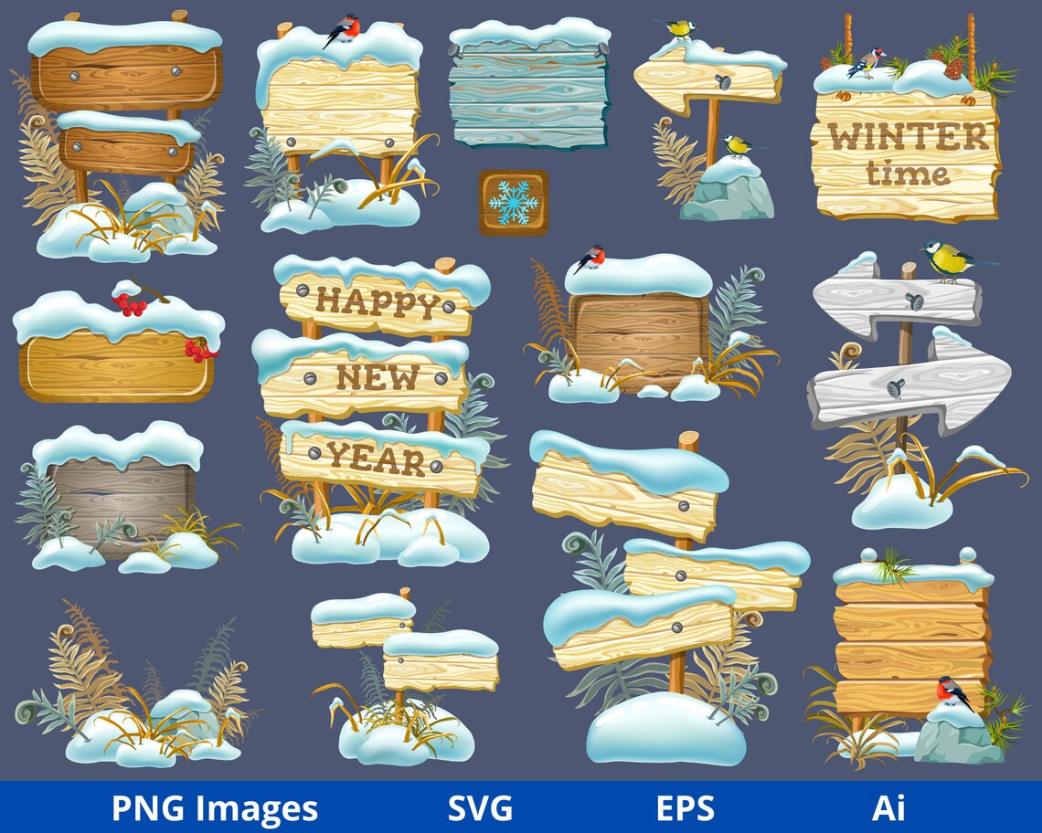 Wooden Sign Board Clipart Snowdrift Clipart Winter Clipart - Etsy