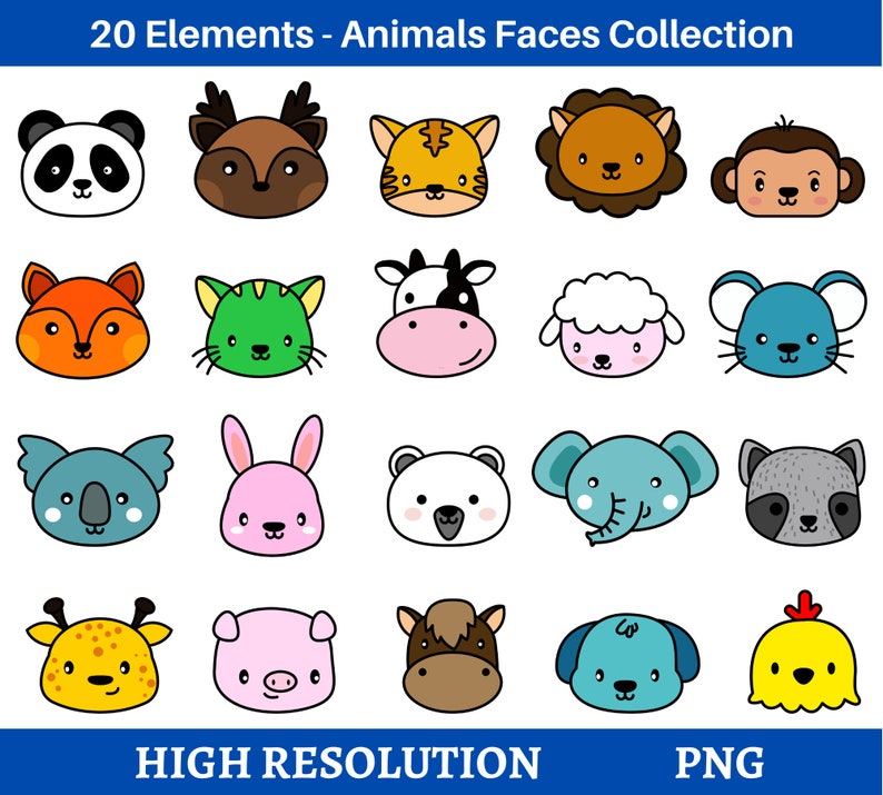 Animal Face Clipart, Animal Face Svg, Animal Clipart, Nursery Animal ...