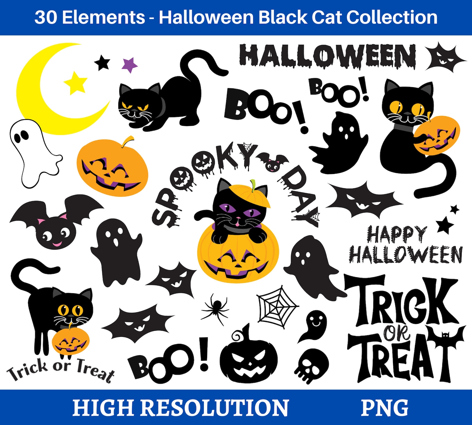 Halloween Clipart Black Cat Clipart Halloween Cat Clipart - Etsy