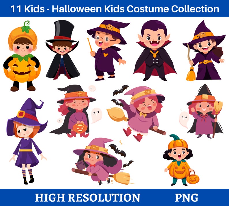 Halloween Costume Clipart, Halloween Kids Costume, Girls and Boys With ...