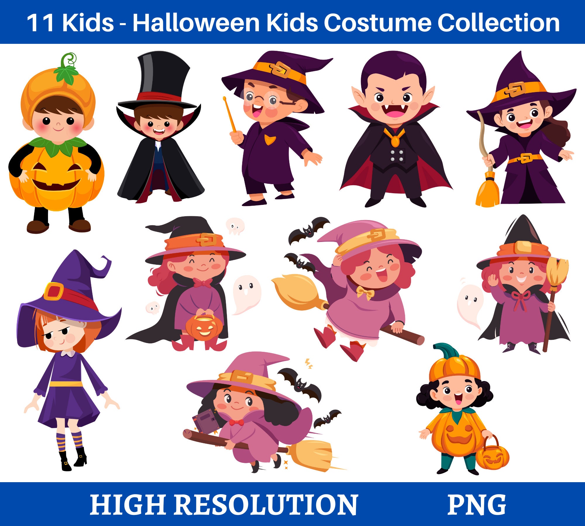 Halloween Costume Clipart, Halloween Kids Costume, Girls and Boys With ...