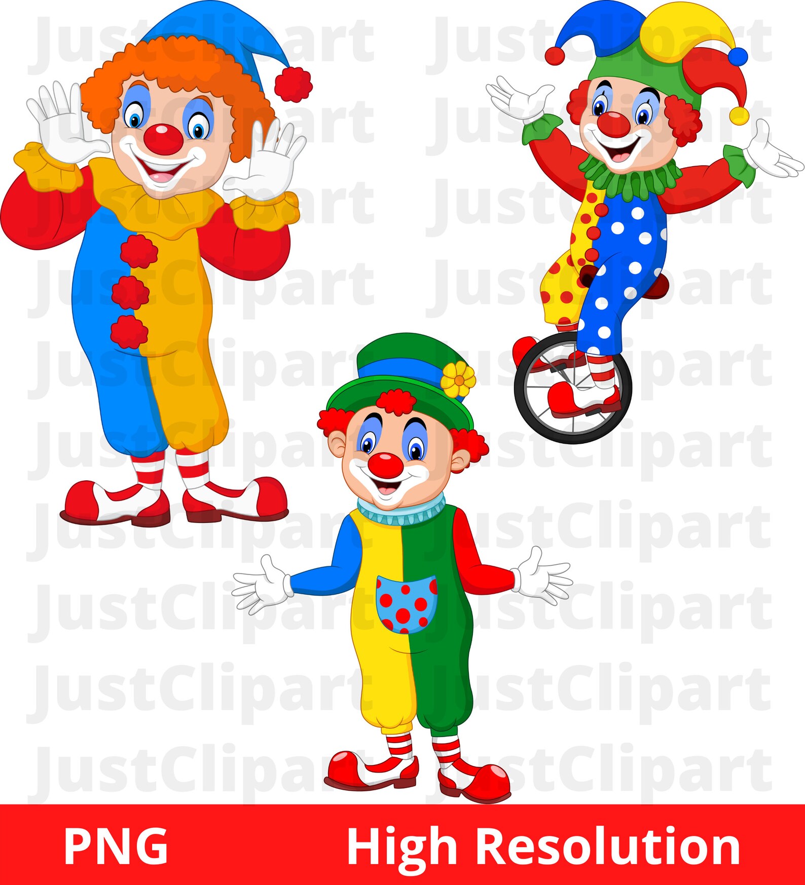 Clowns Clipart, Circus Clipart, Circus Clown, Happy Clown Set, Funny ...
