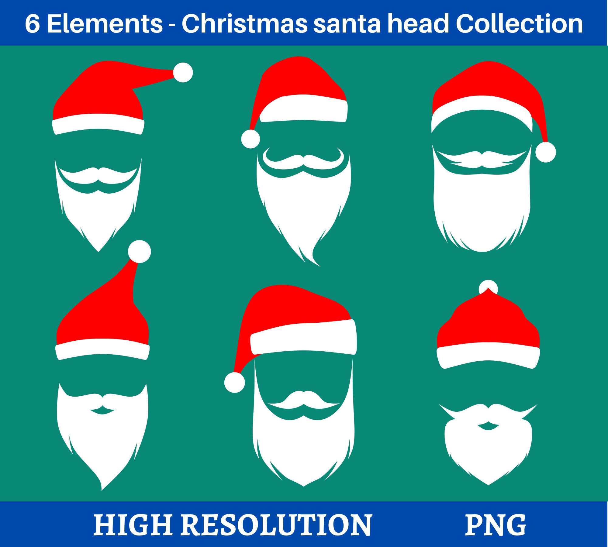 Santa Hat and Beard SVG, Santa Claus Face Svg, Christmas Santa Head Svg ...
