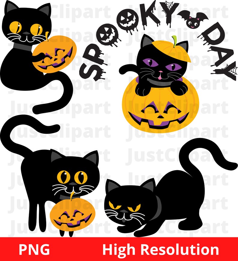 Halloween Clipart Black Cat Clipart Halloween Cat Clipart - Etsy