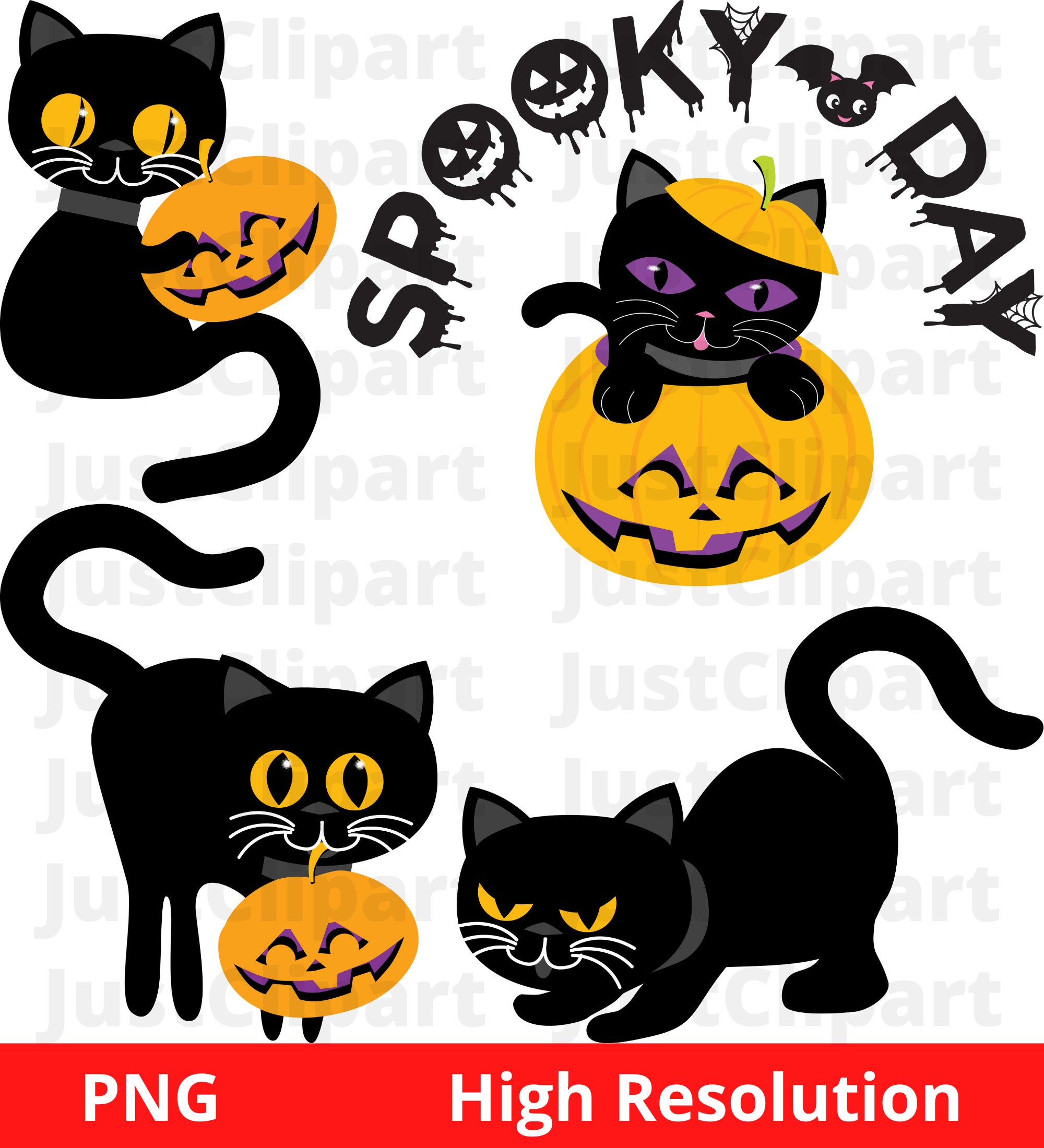 Halloween Clipart, Black Cat Clipart, Halloween Cat Clipart, Halloween ...