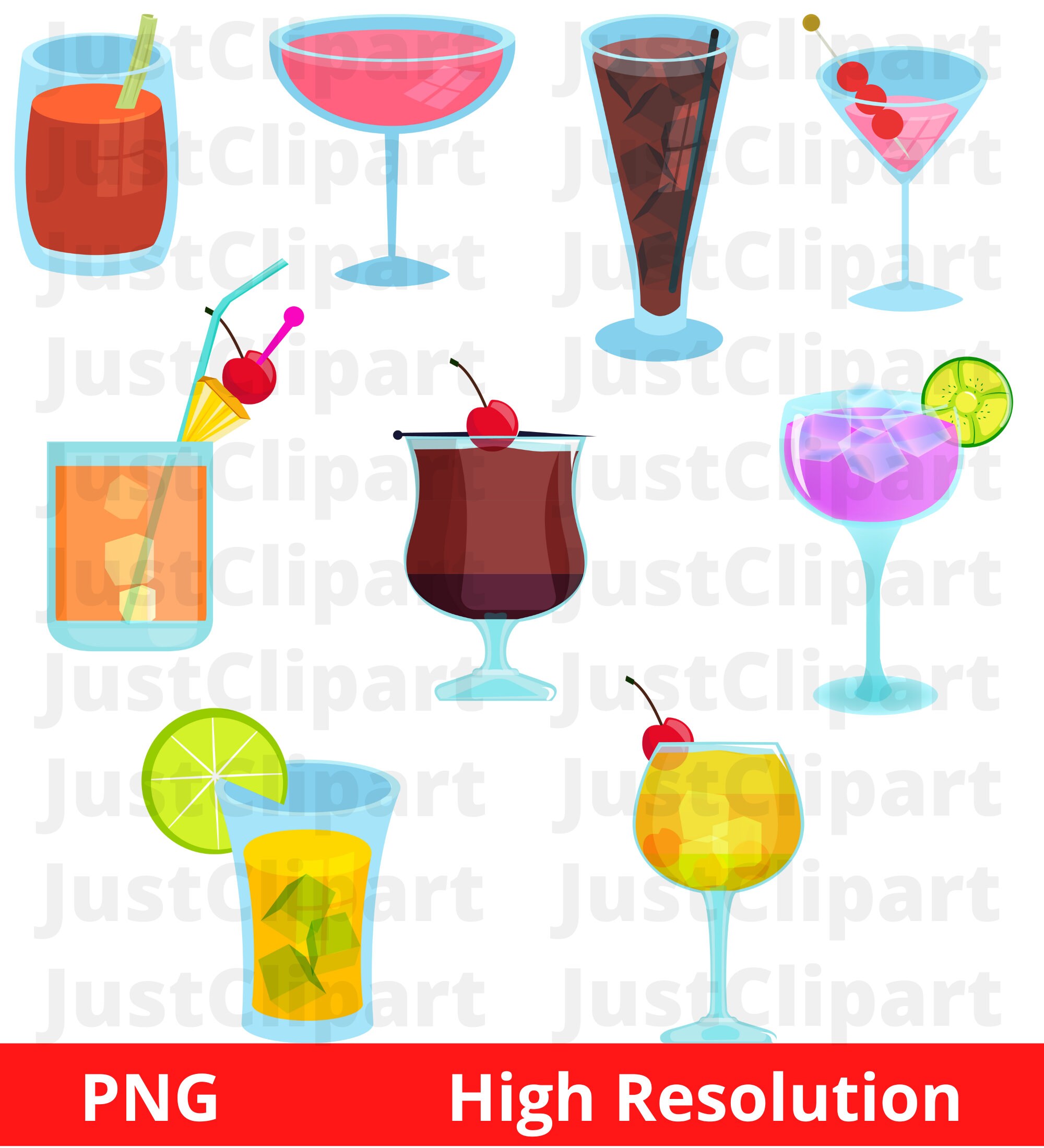 Cocktails Clipart, Summer Clipart, Summer Cocktail Clipart, Tropical ...