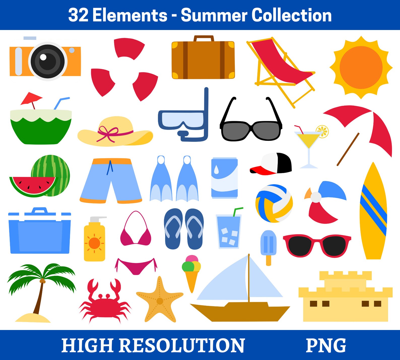 Summer Clipart, Beach Clipart, Tropical Fun Clipart, Season Clipart ...