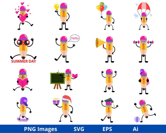 Cute Pencil Clipart Kawaii Pencil Clipart Pencils Clipart - Etsy