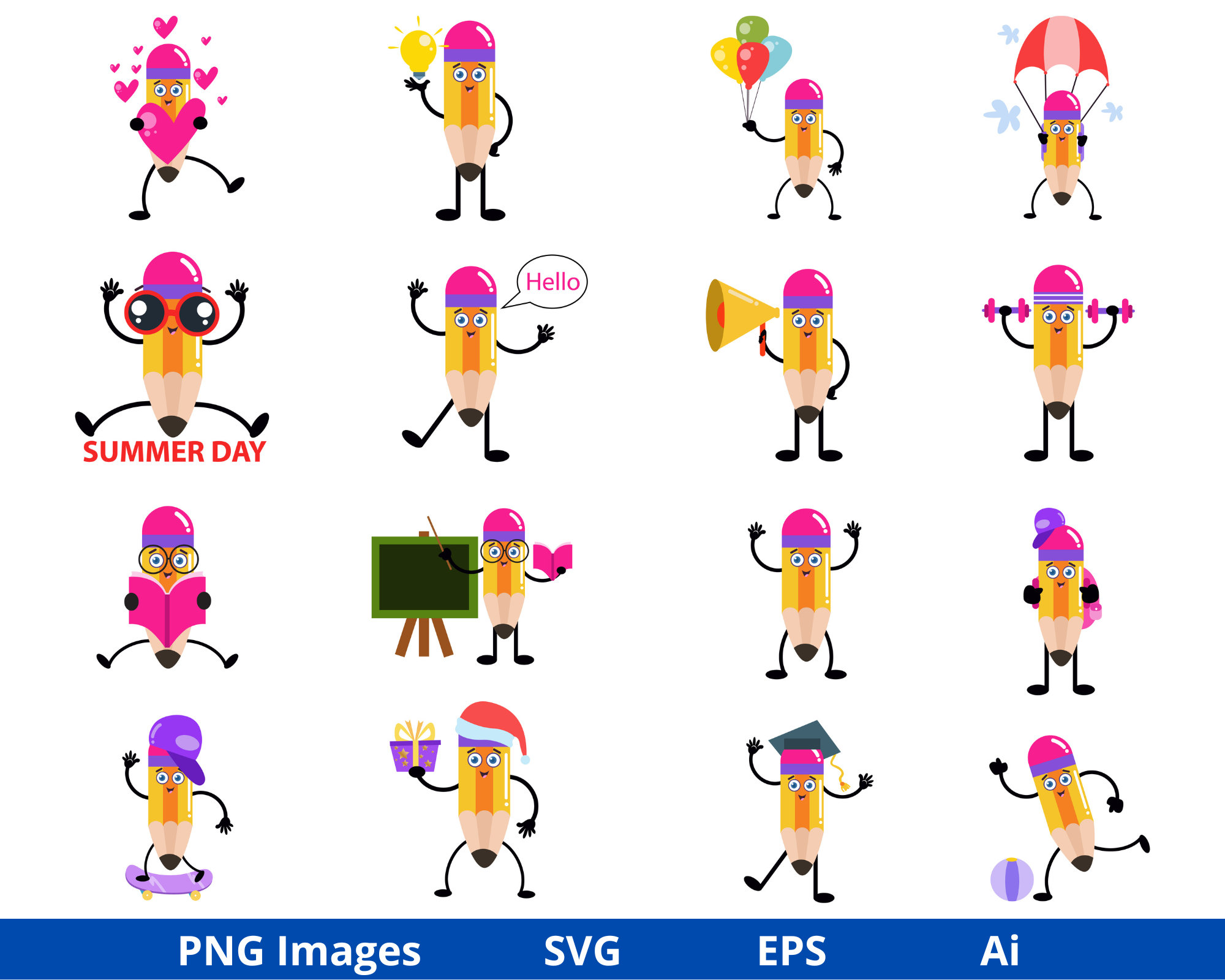 Cute Pencil Clipart, Kawaii Pencil Clipart, Pencils Clipart, Stationery ...