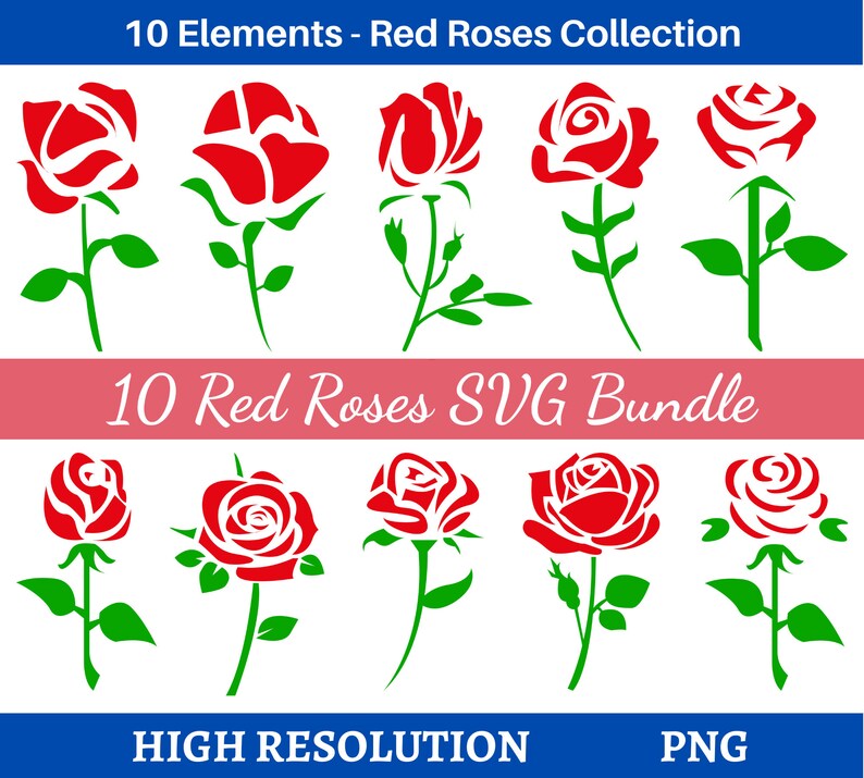 Red Roses SVG Bundle, Roses Svg, Floral Svg, Flower Svg Cut File, Red ...