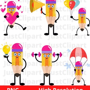Cute Pencil Clipart, Kawaii Pencil Clipart, Pencils Clipart, Stationery ...
