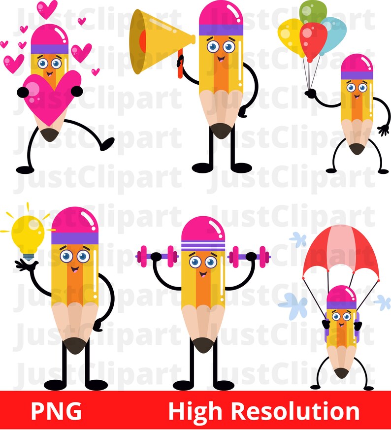 Cute Pencil Clipart, Kawaii Pencil Clipart, Pencils Clipart, Stationery ...