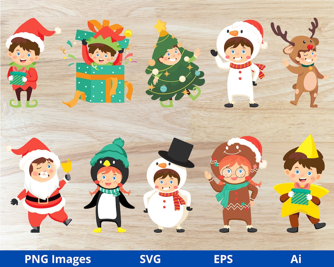 Christmas Costume Clipart, Christmas Kids Costume, Girls and Boys With ...