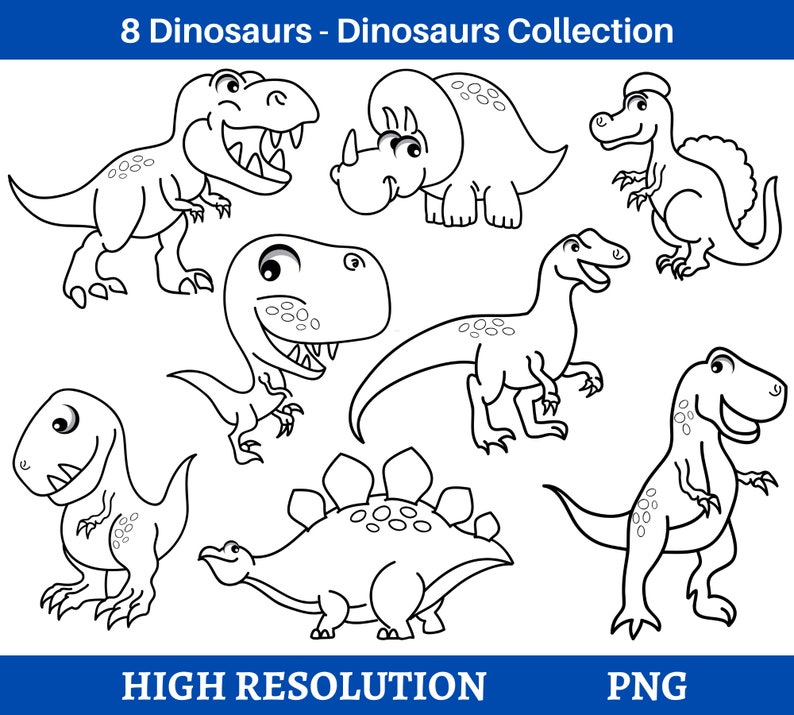 Cute Dinosaur Digital Stamps, Dinosaur Clipart, Dinosaurs SVG, Digital ...