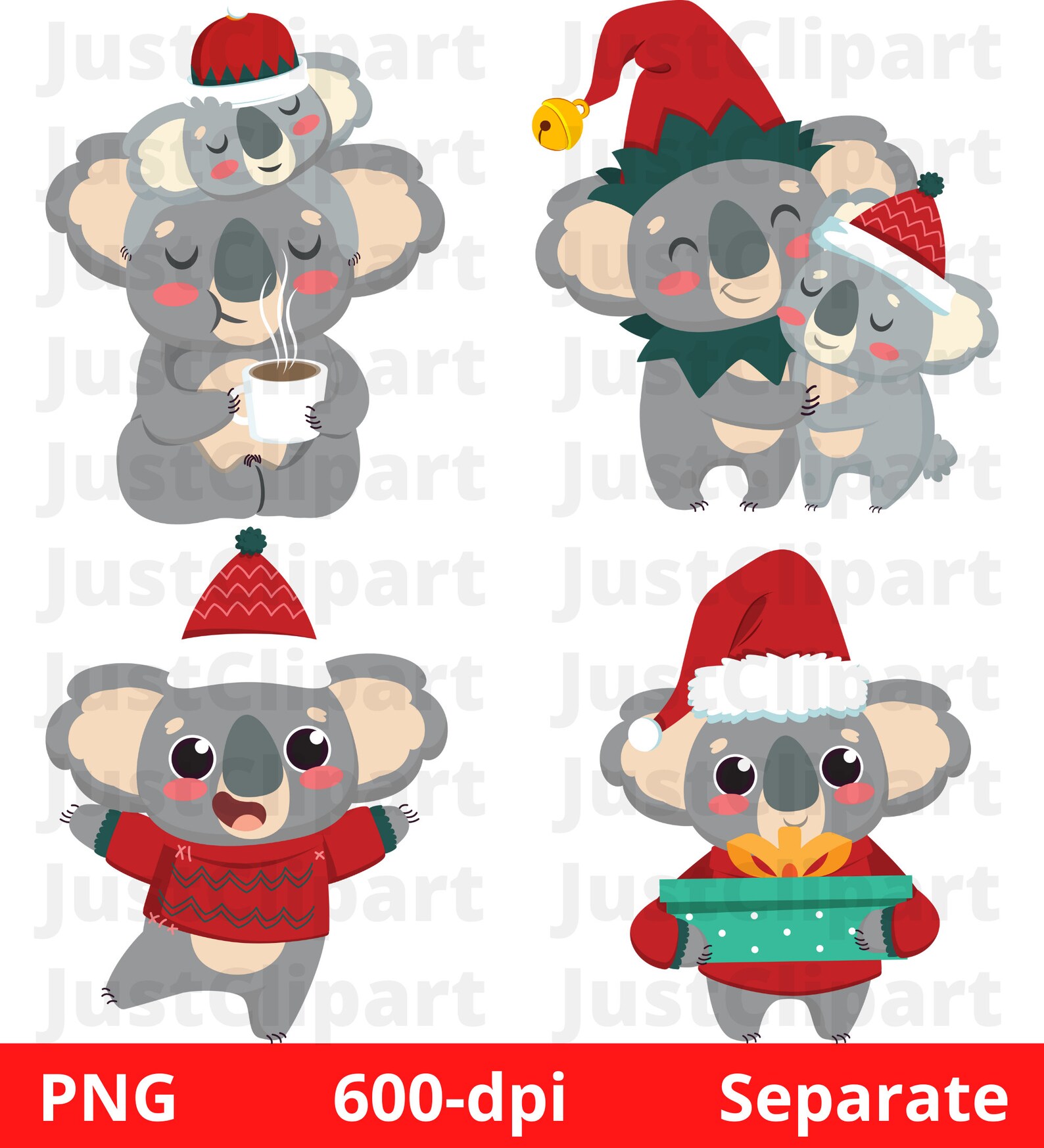 Christmas Koala Clipart, Cute Koala Clipart, Koala SVG, Christmas ...