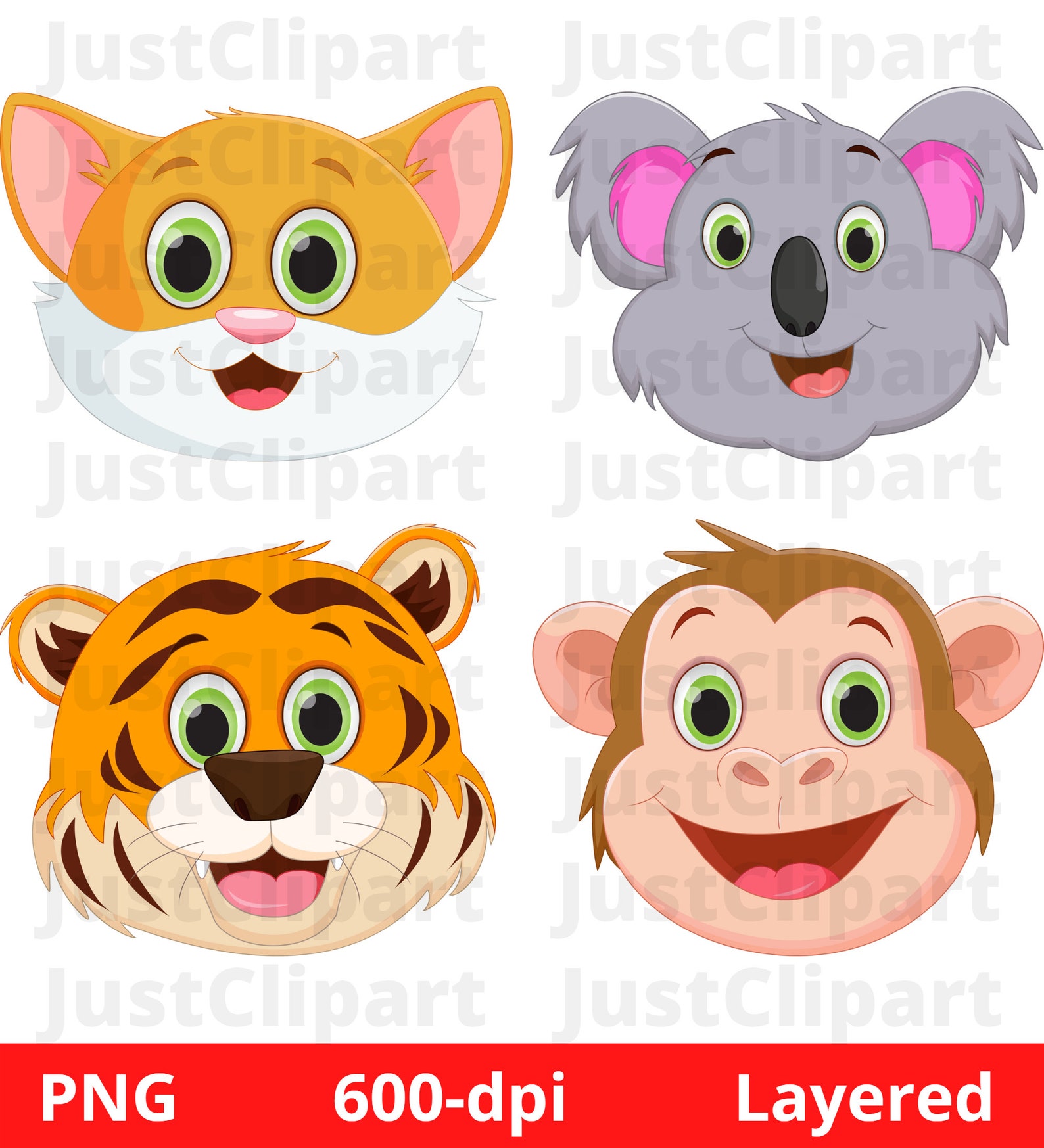Animal Face Clipart, Animal Face Svg, Animal Clipart, Cute Animal Svg ...