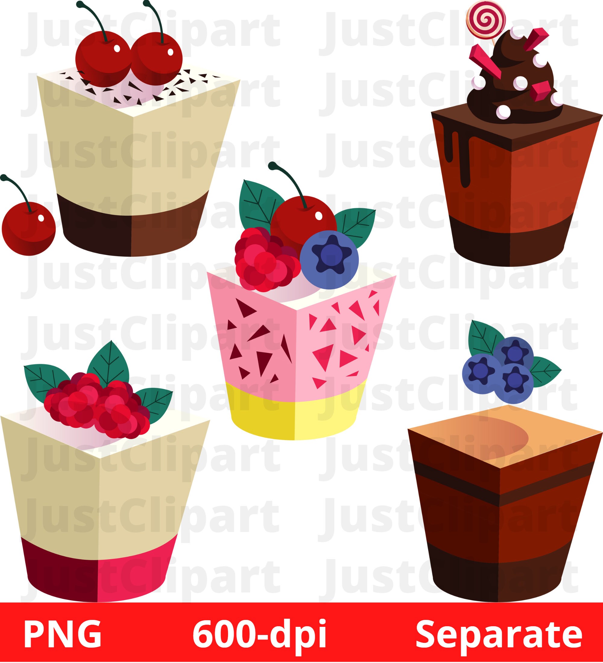 Cupcakes Clipart, Cakes Clipart, Colorful Cakes Clipart, Cake Slices ...