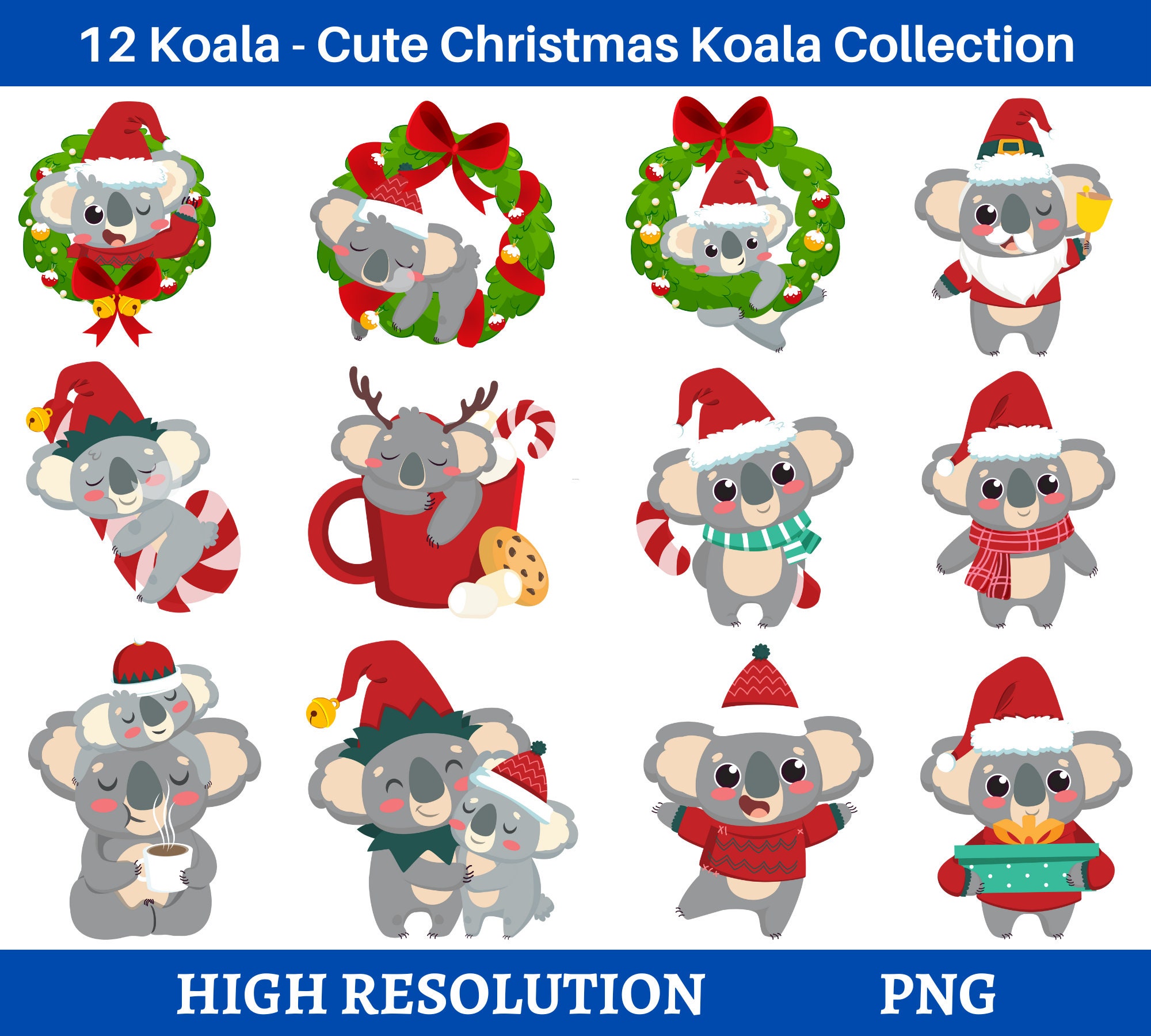Christmas Koala Clipart, Cute Koala Clipart, Koala SVG, Christmas ...