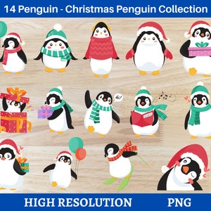 Christmas Penguins Clipart, Holiday Penguins, Cute Penguin, Penguins ...