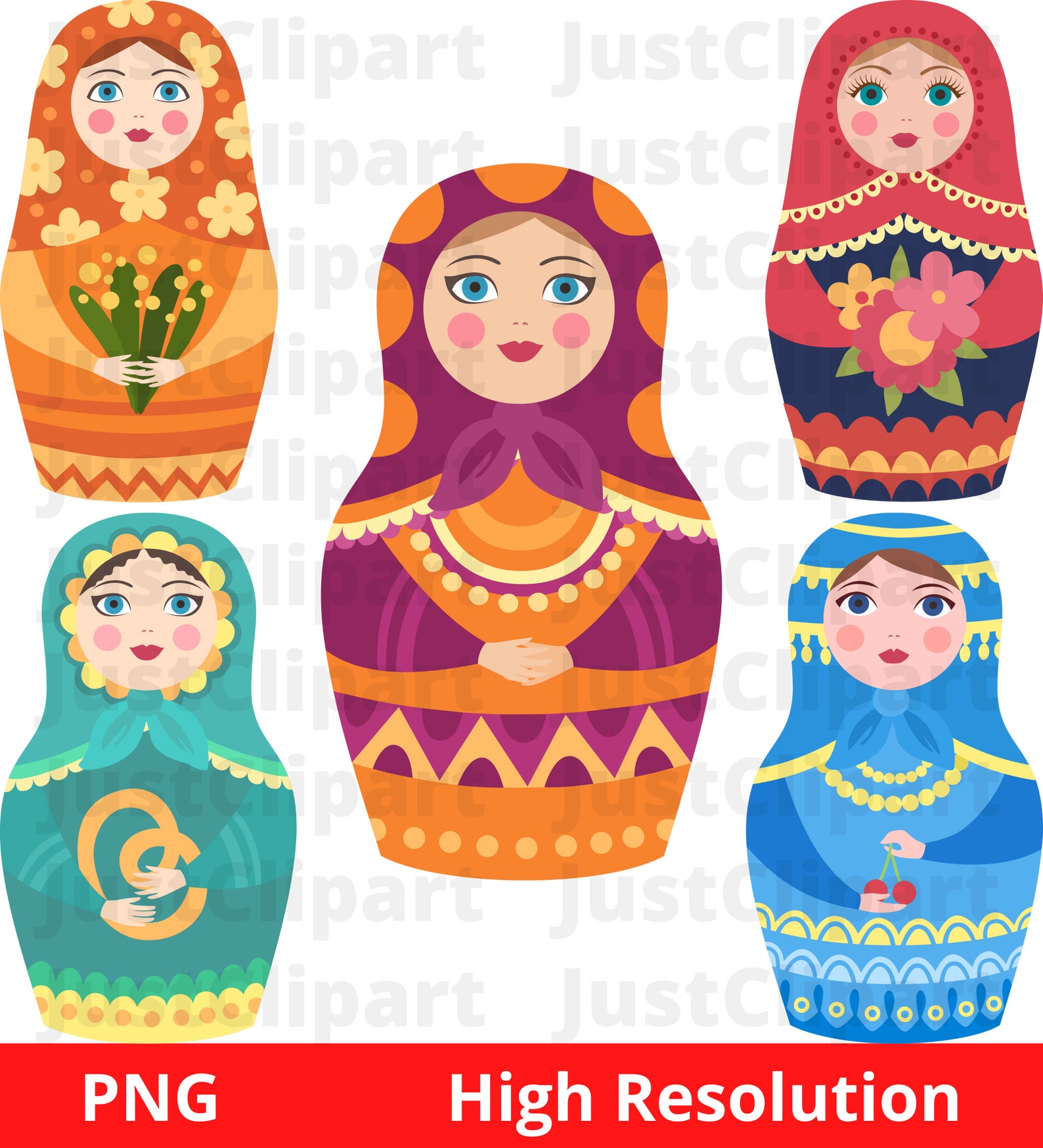 Matryoshka Clipart, Russian Dolls Clipart, Babushka, Dolls, Matryoshka ...